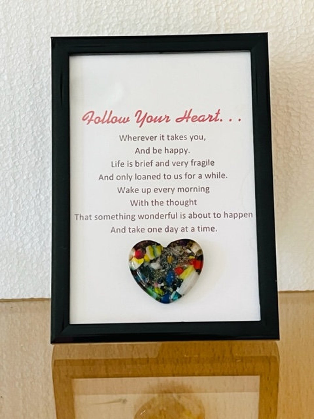 Framed Fused Glass Heart Art, Gift of Love, Follow Your Heart, Joyful ...
