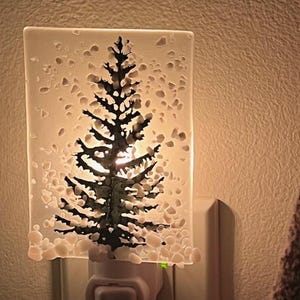 Winter Evergreen Tree Fused Glass Night Light: Nature Inspired Accent ...
