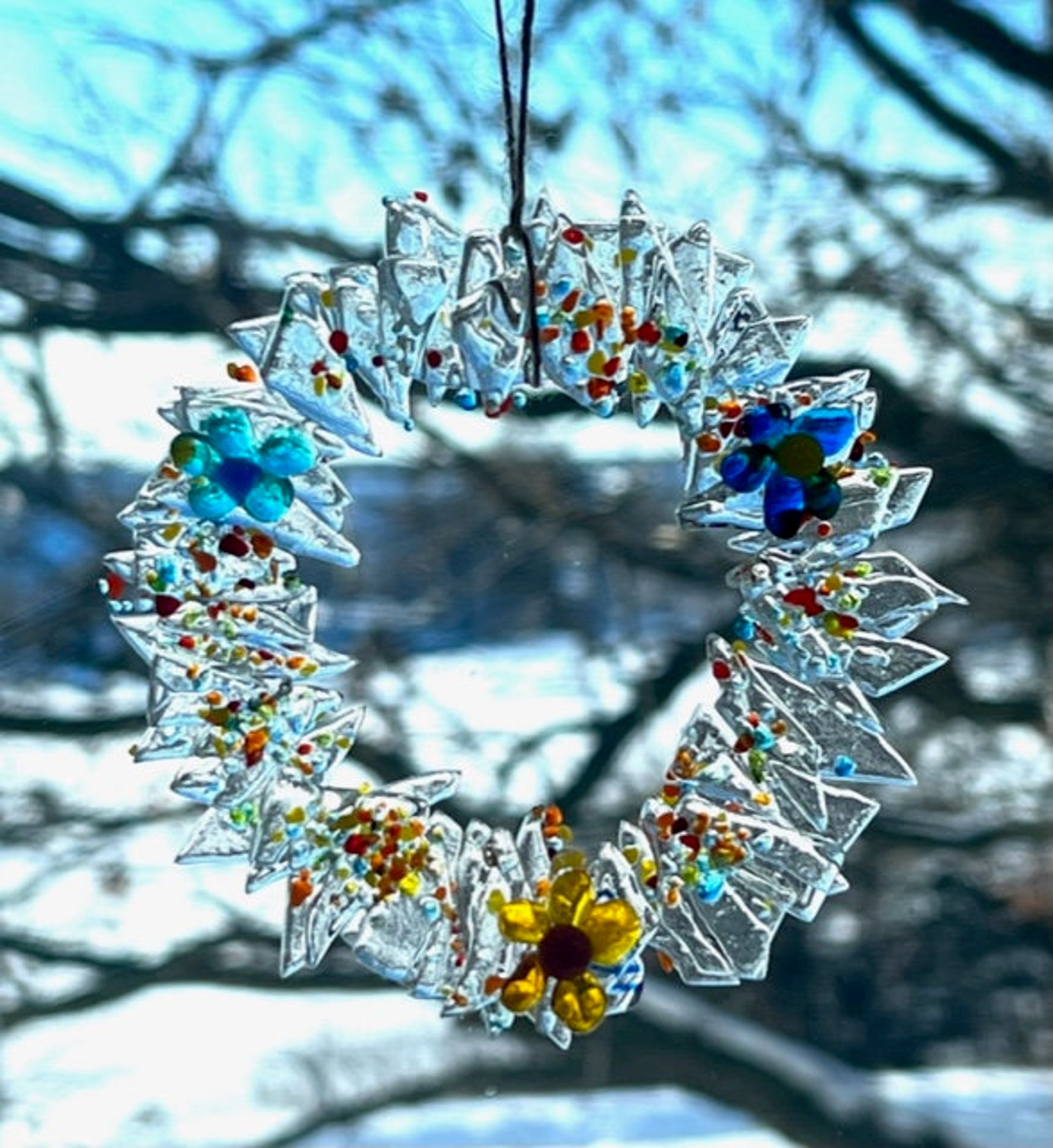 Fused Glass Crystal Wreath Suncatcher Glass Window - Etsy