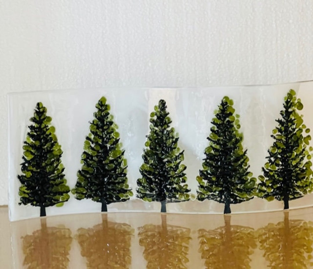 Evergreen Tree Forest Curved Glass Shelf Art, Home Decor, Window Sill ...