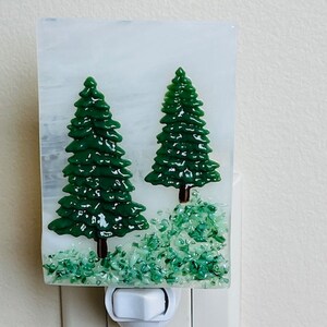 Evergreen Trees Fused Glass Night Light: Nature Inspired Accent Light ...