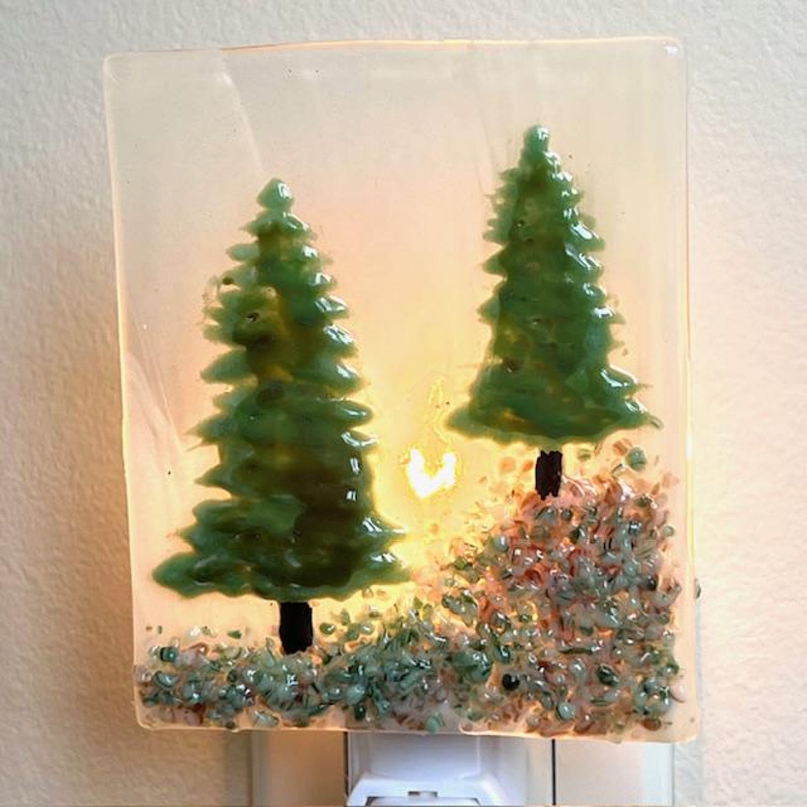 Evergreen Trees Fused Glass Night Light: Nature Inspired Accent Light ...