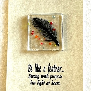 Fused Glass Feather Pocket Coin, Little Gift of Kindness, Gift of ...