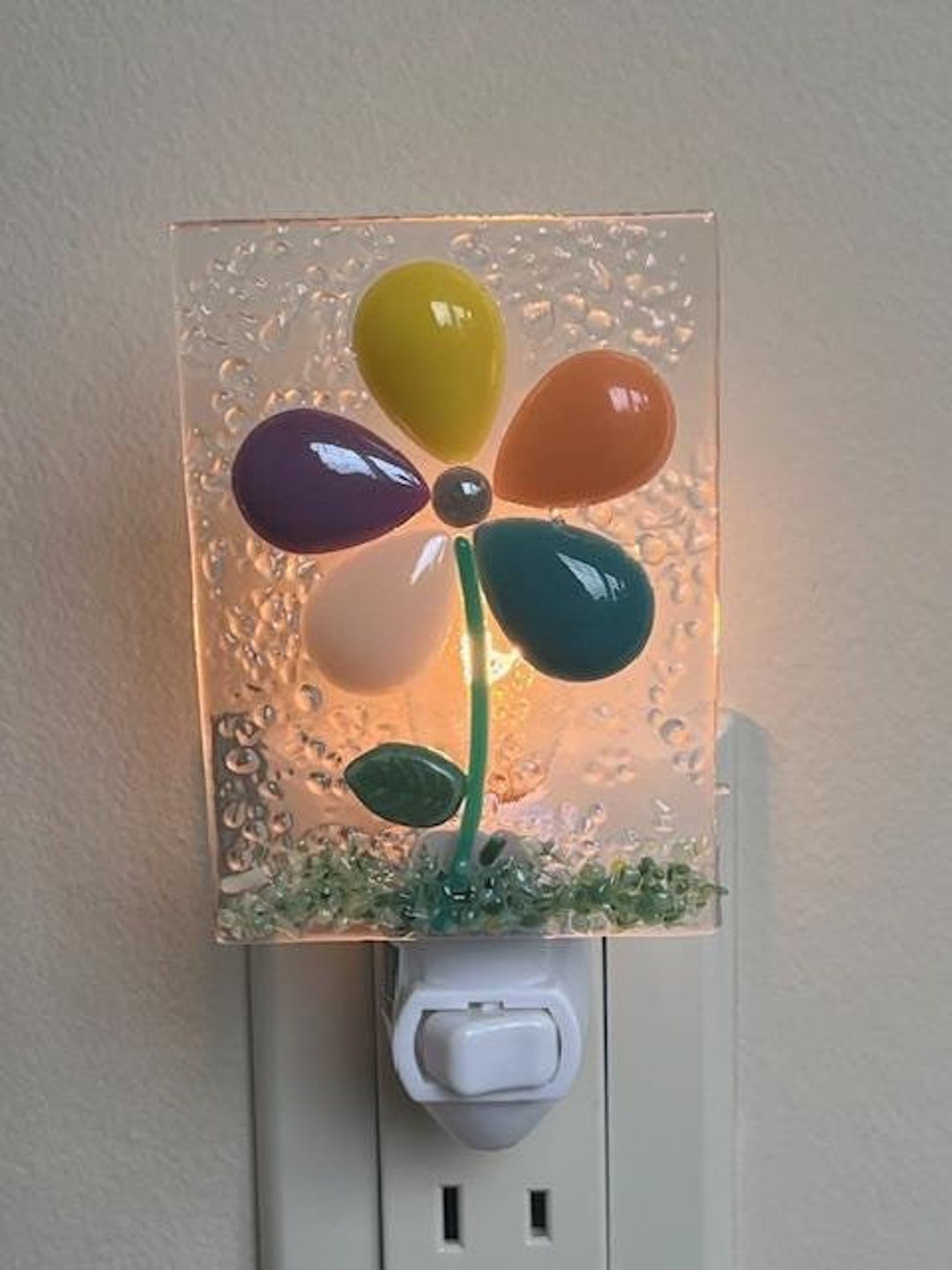 Colorful Flower Night Light, Fused Glass Night Light, Flower Night ...