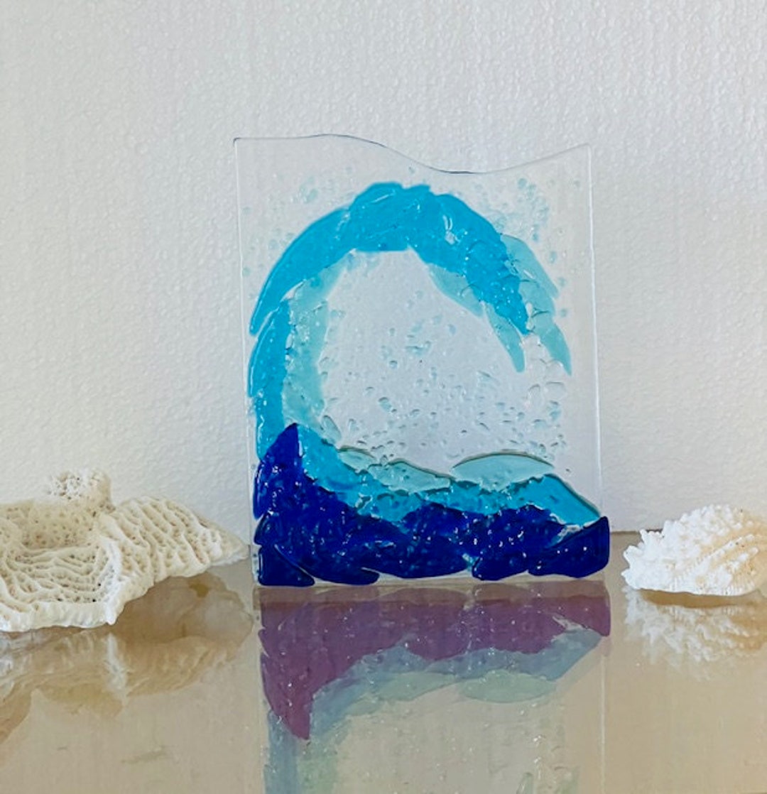 Fused Glass Ocean Spray, Glass Wave Art, Sea Sculpture, Freestanding ...