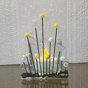 Fused Glass Daisy Tealight Holder: Handmade Flower Votive - Etsy
