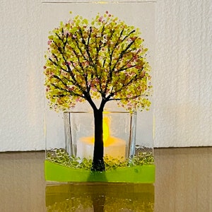 Fused Glass Spring Tree Candle Holder, Tree Votive Holder, Spring Tree ...