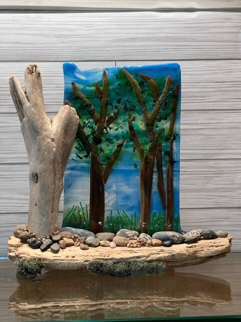 Fused Glass Forest Scene, Nature's Wonder, Driftwood and Glass ...