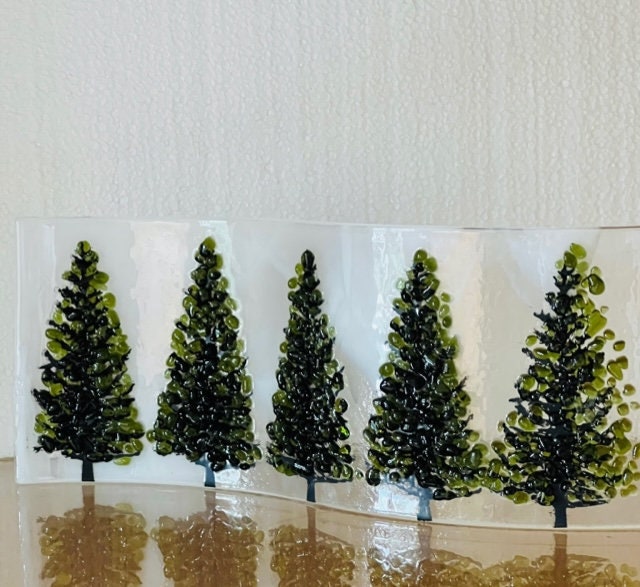 Evergreen Tree Forest Curved Glass Shelf Art, Home Decor, Window Sill ...