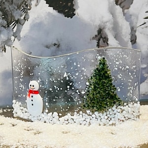 Fused Glass Winter Scene: Curved Snowman Art, Holiday Decor - Etsy