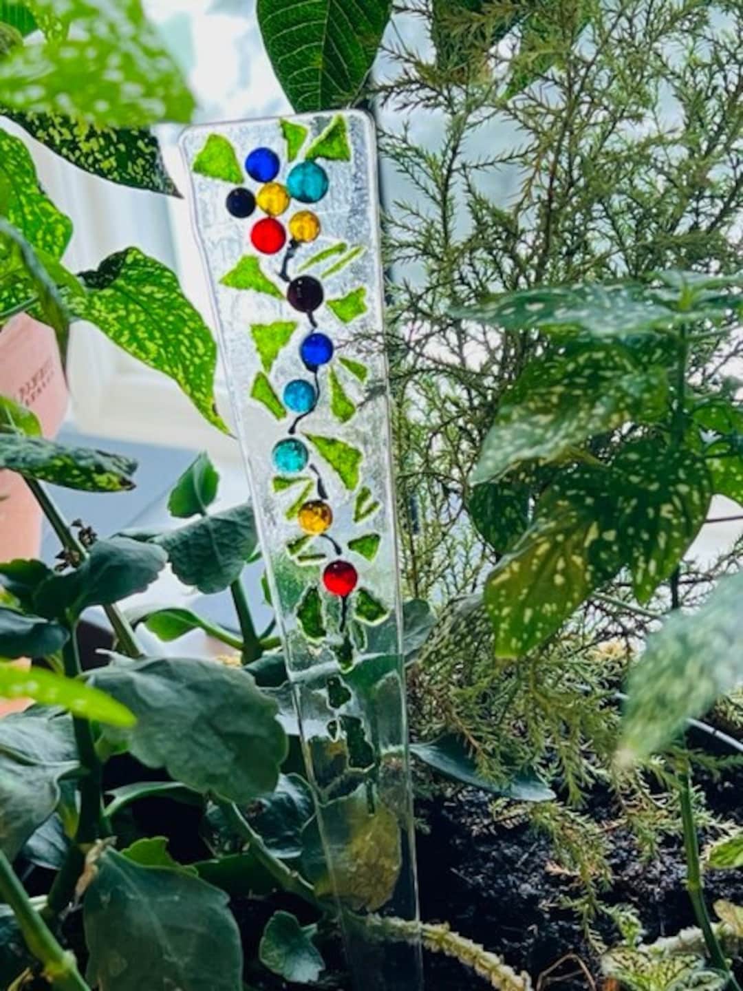 Fused Glass Rainbow Flower Plant Stake, Indoor or Outdoor Plant Stake ...
