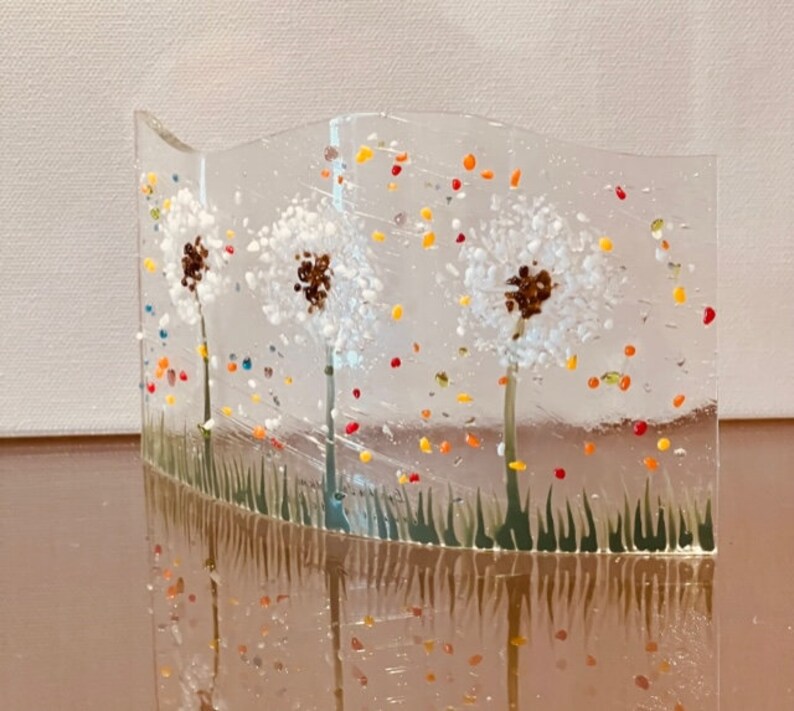 Three Wishes Curved Fused Glass Window Sill Art Curved Flower - Etsy