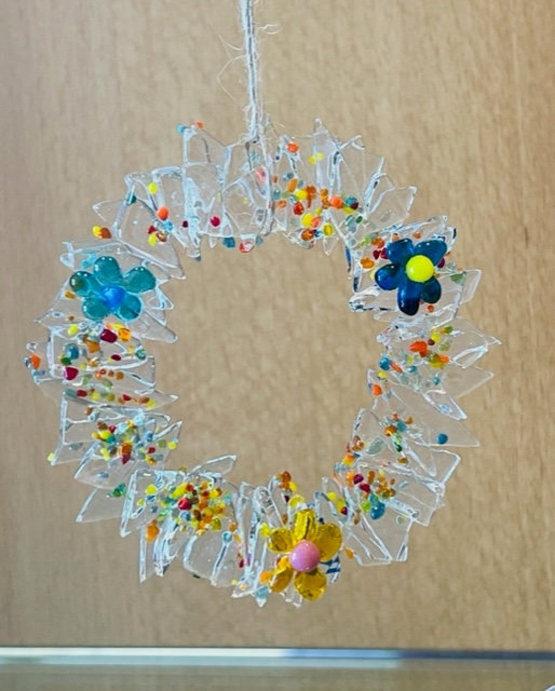 Fused Glass Crystal Wreath Suncatcher Glass Window - Etsy