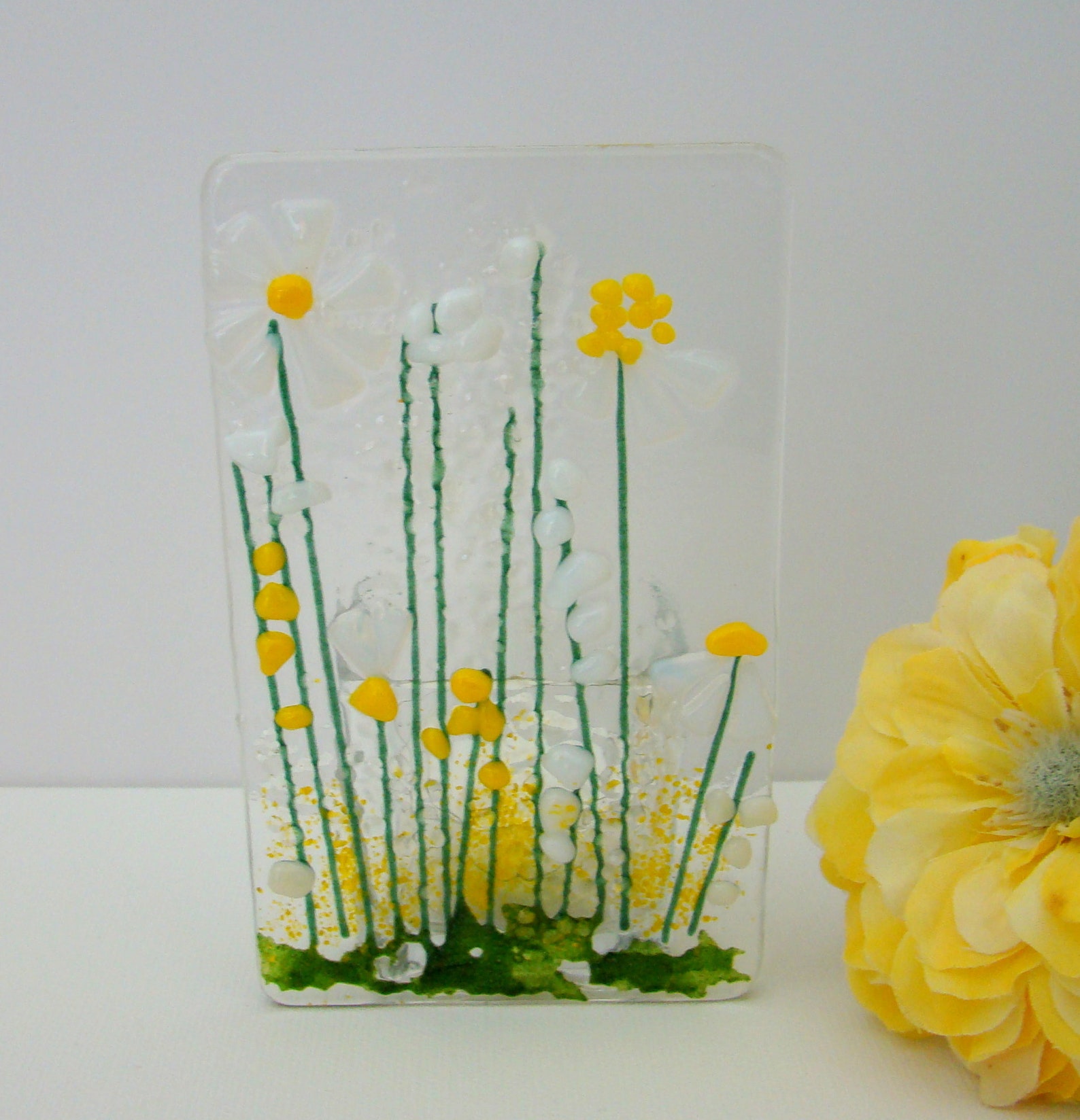 Fused Glass Daisy Tealight Holder: Handmade Flower Votive - Etsy