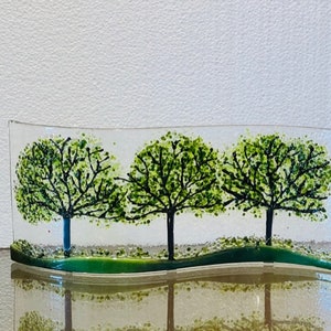 Summer Trees Curved Glass Shelf Art, Home Decor, Window Sill Art ...