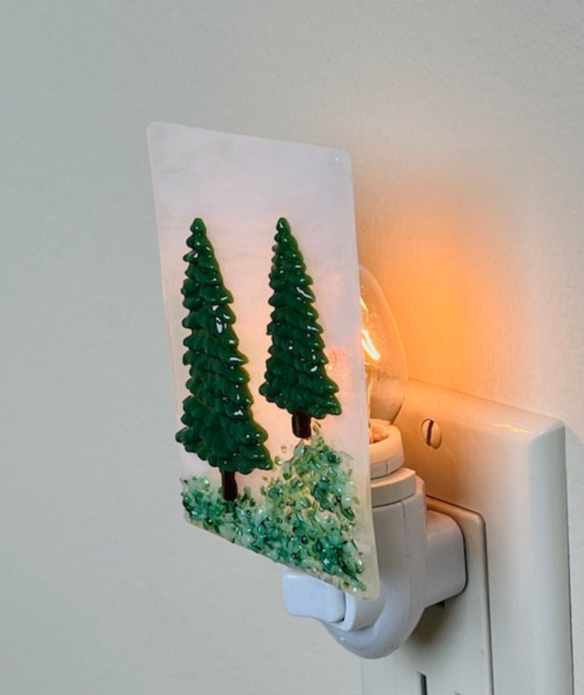 Evergreen Trees Fused Glass Night Light: Nature Inspired Accent Light ...