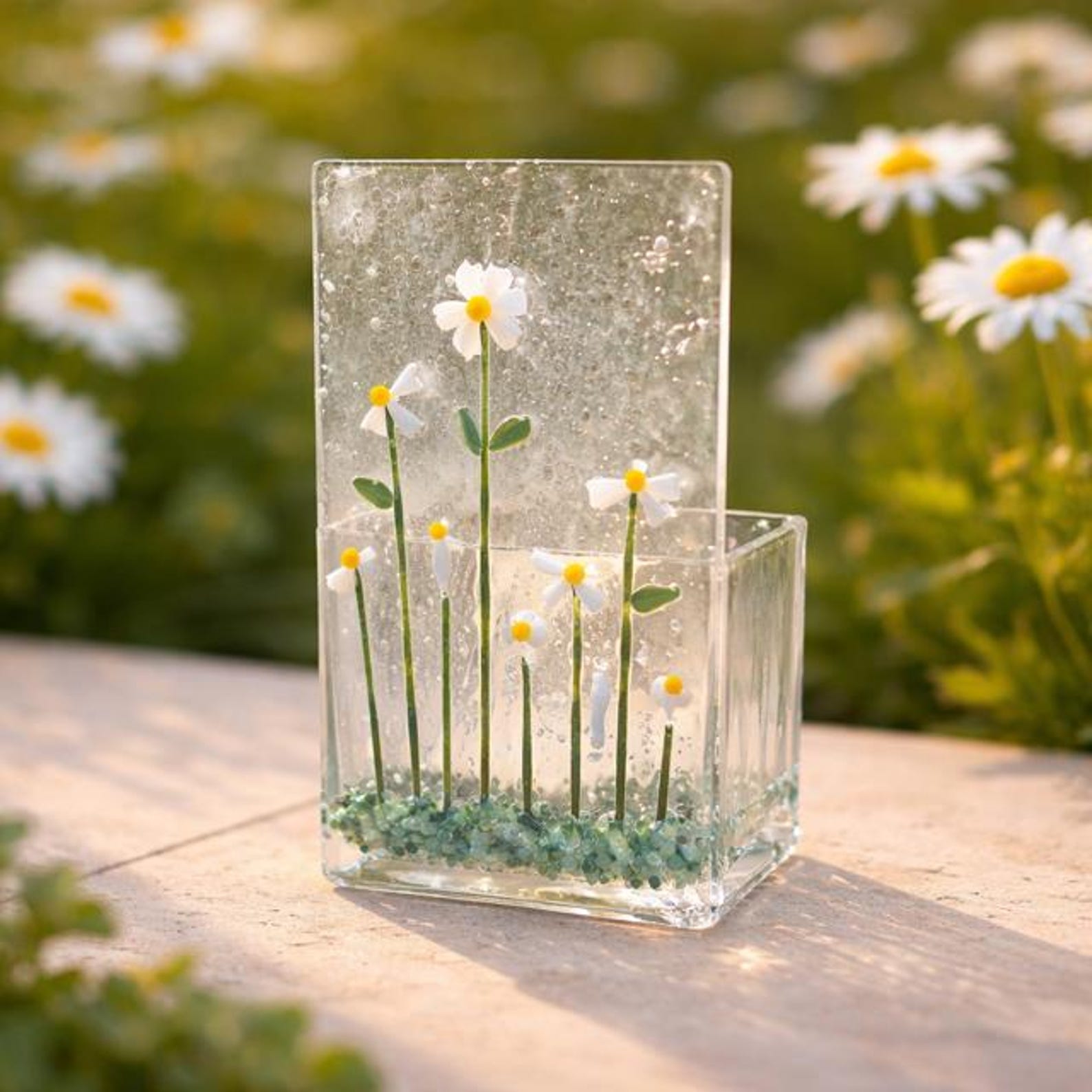 Fused Glass Daisy Tealight Holder: Handmade Flower Votive - Etsy