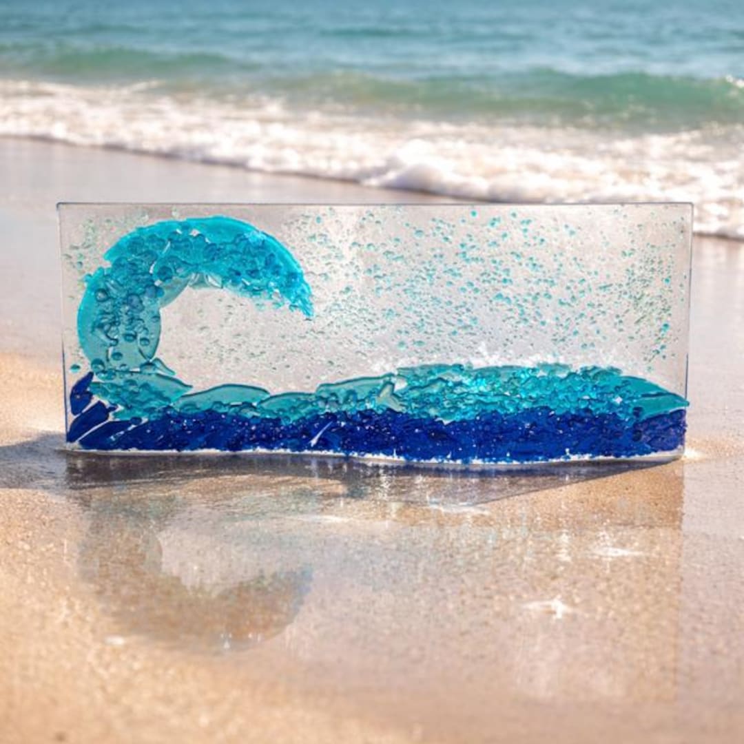 Glass Ocean Wave Sculpture: Beach Decor, Blue Rolling Wave - Etsy