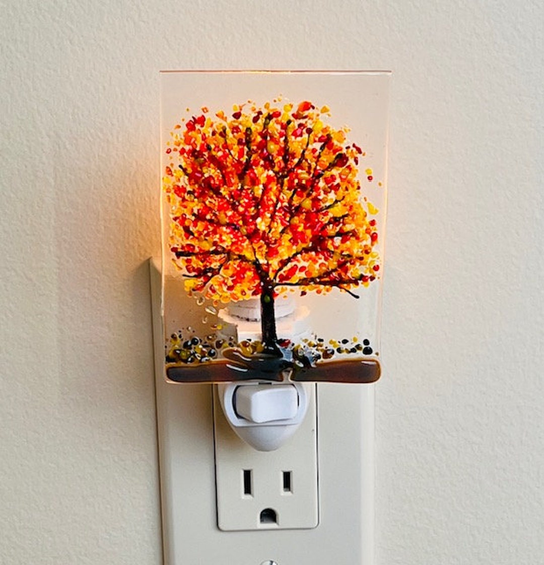 Autumn Tree Fused Glass Night Light, Bringing the Outdoors In, Bedroom ...