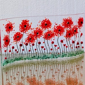 Poppy Fields Fused Glass Art: Curved Shelf Decor - Etsy