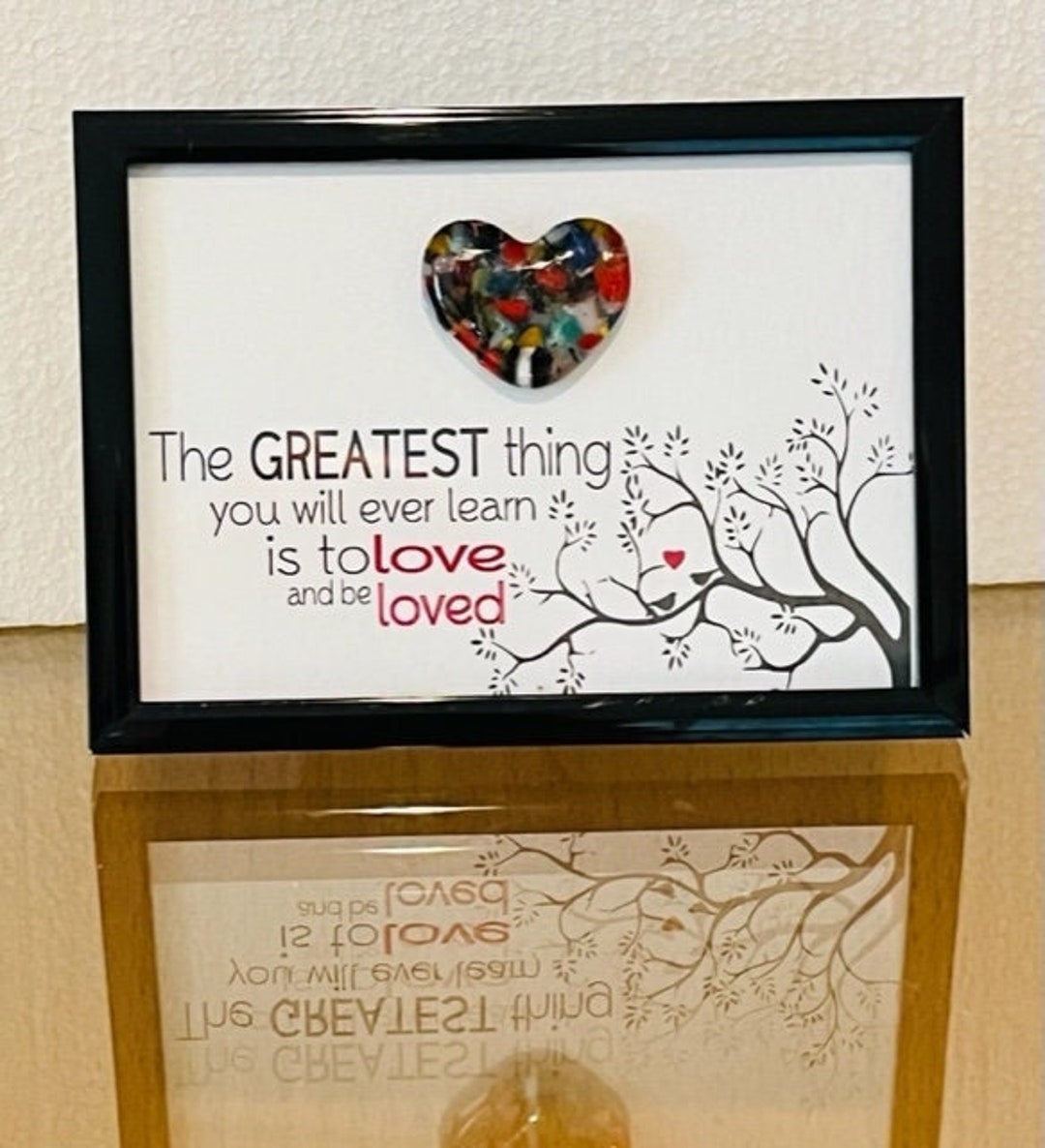 Framed Fused Glass Heart Art, Gift of Love, the Greatest Gift is to ...
