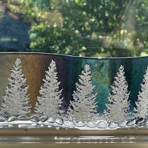 Fused Glass Crystalline Forest Curved Glass Shelf Art, Home Decor ...