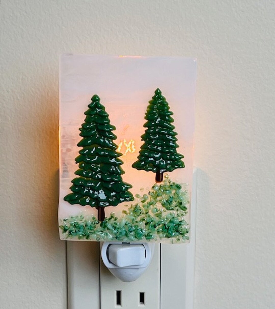 Evergreen Trees Fused Glass Night Light, Bringing the Outdoors In ...