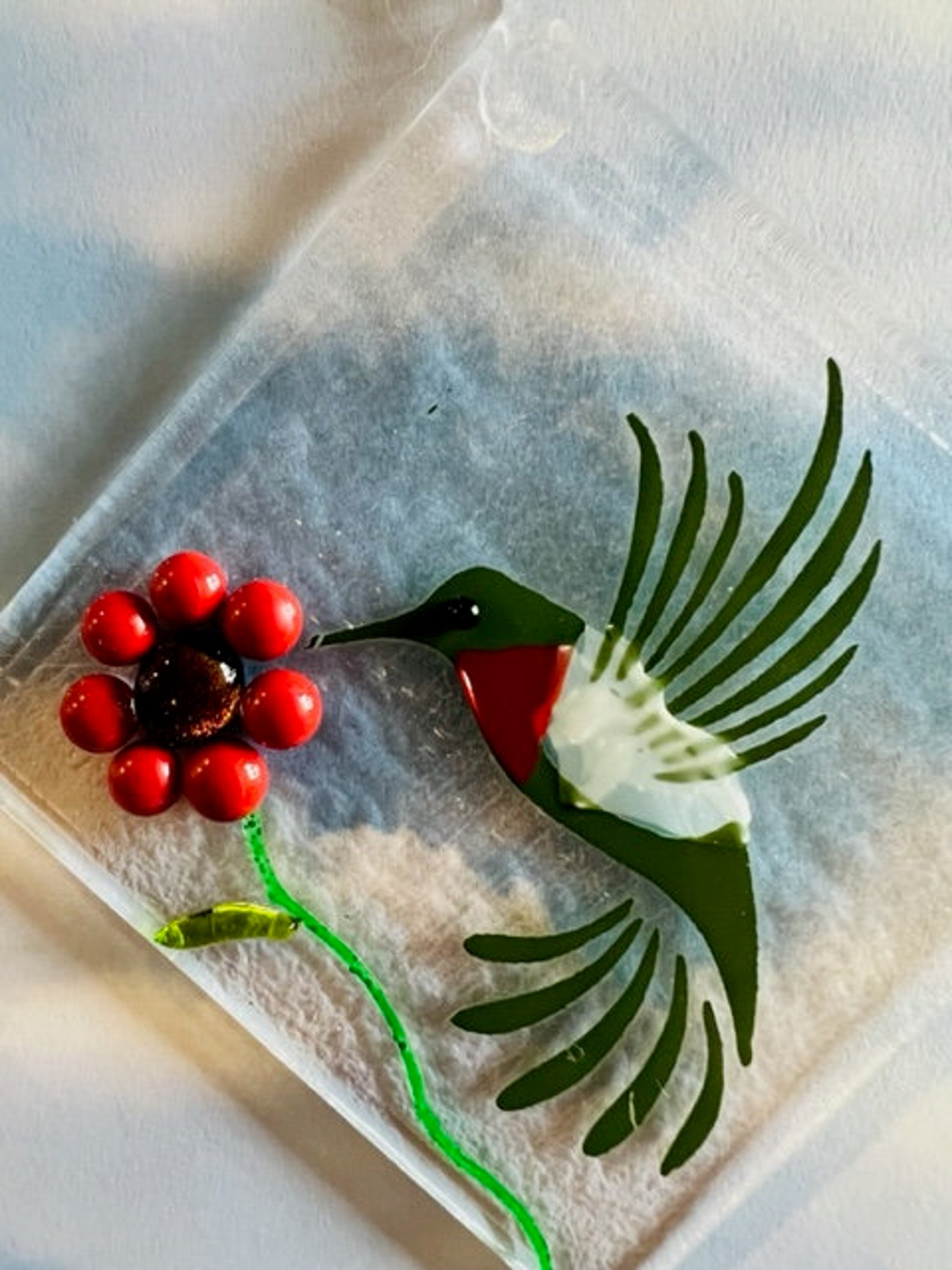 Hummingbird and Flower Fused Glass Suncatcher - Etsy