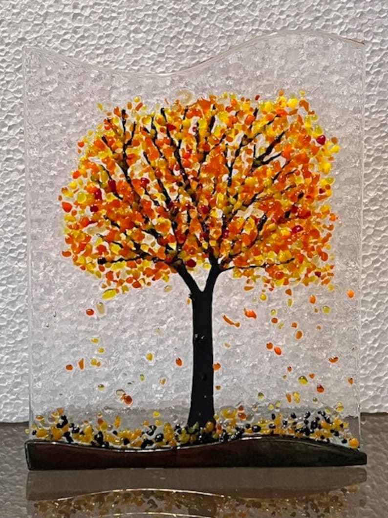 Fused Glass Autumn Tree Art: Fall Decor Sun Catcher - Etsy
