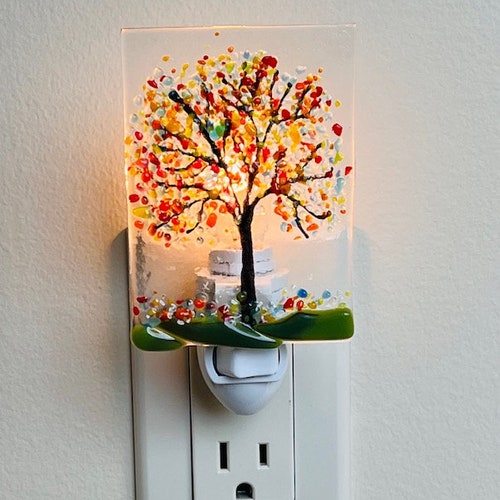 Rainbow Tree Fused Glass Night Light Bringing the Outdoors - Etsy