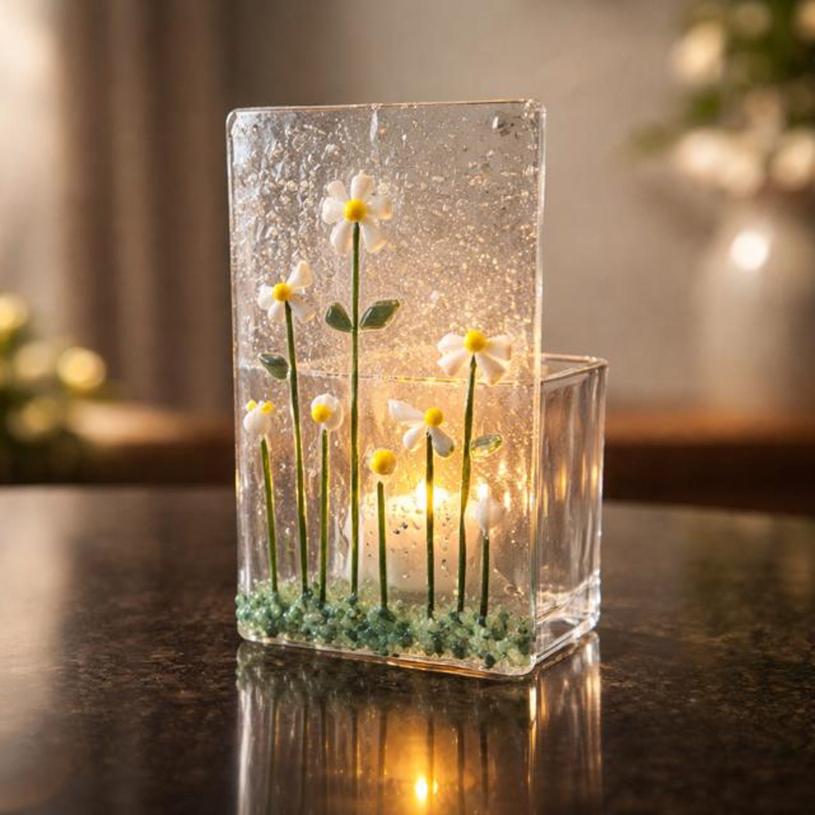Fused Glass Daisy Tealight Holder: Handmade Flower Votive - Etsy