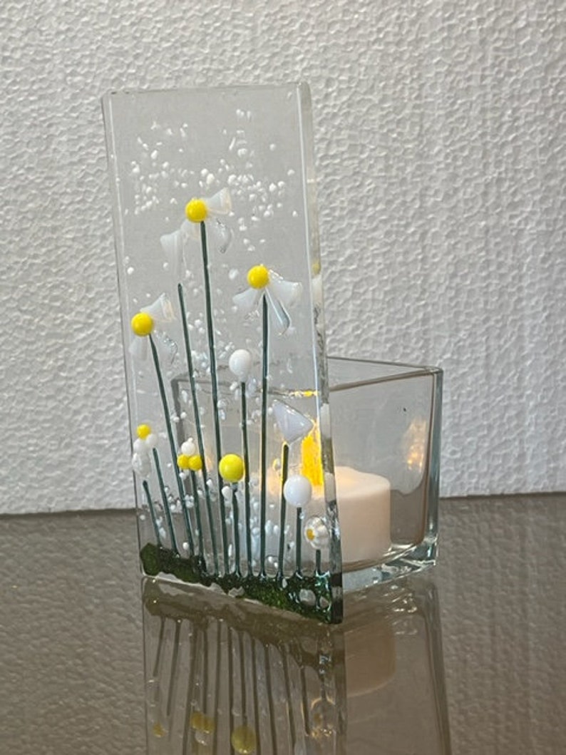 Fused Glass Daisy Tealight Holder: Handmade Flower Votive - Etsy