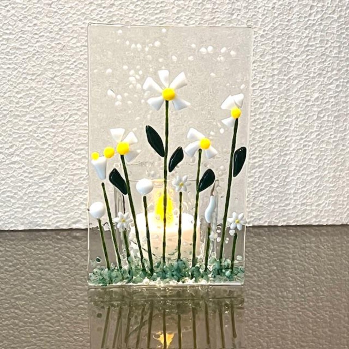 Fused Glass Daisy Tealight Holder: Handmade Flower Votive - Etsy