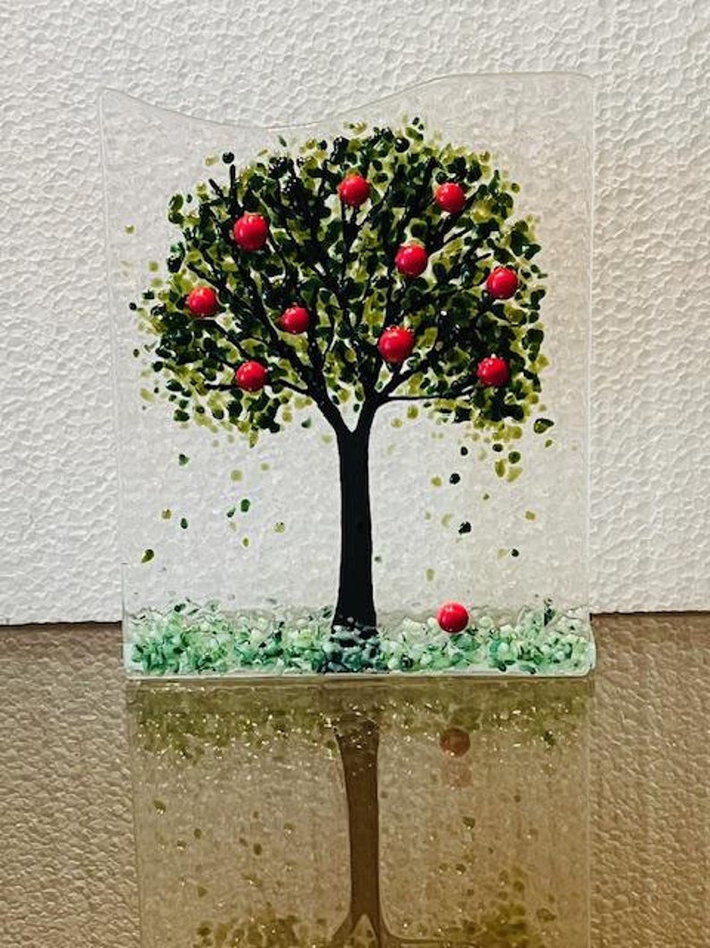 Fused Glass Apple Tree Art: Summer Sun Catcher, Windowsill Decor - Etsy