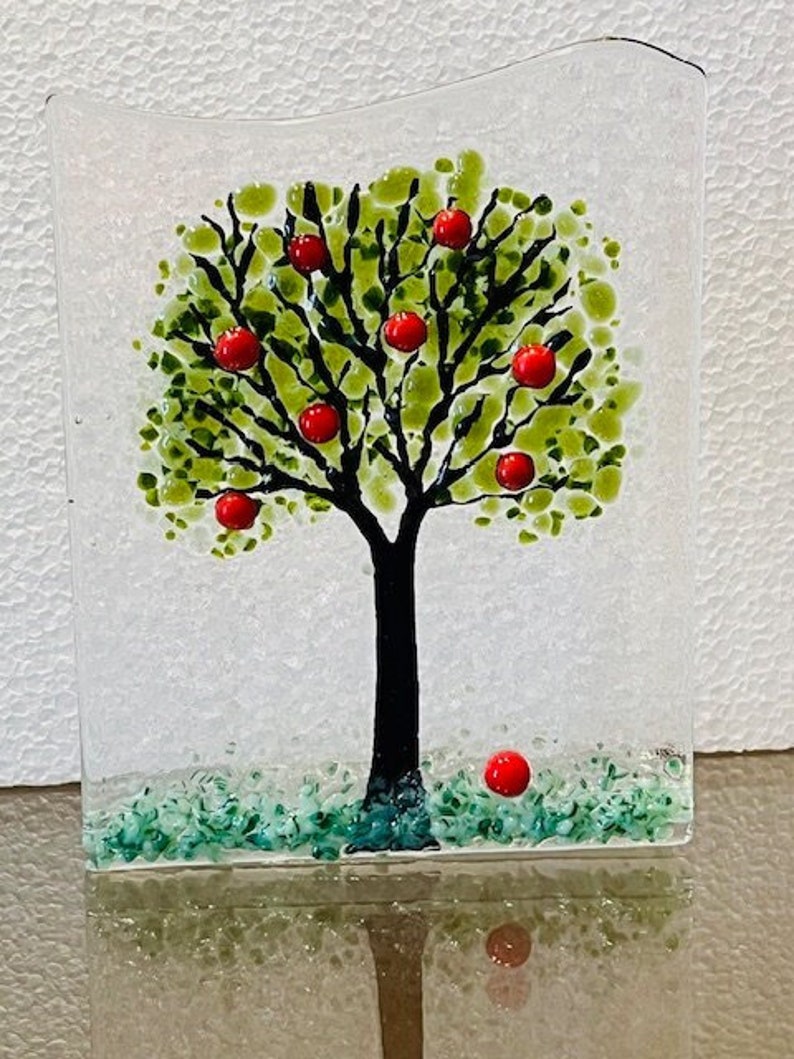 Fused Glass Apple Tree Art: Summer Sun Catcher, Windowsill Decor - Etsy