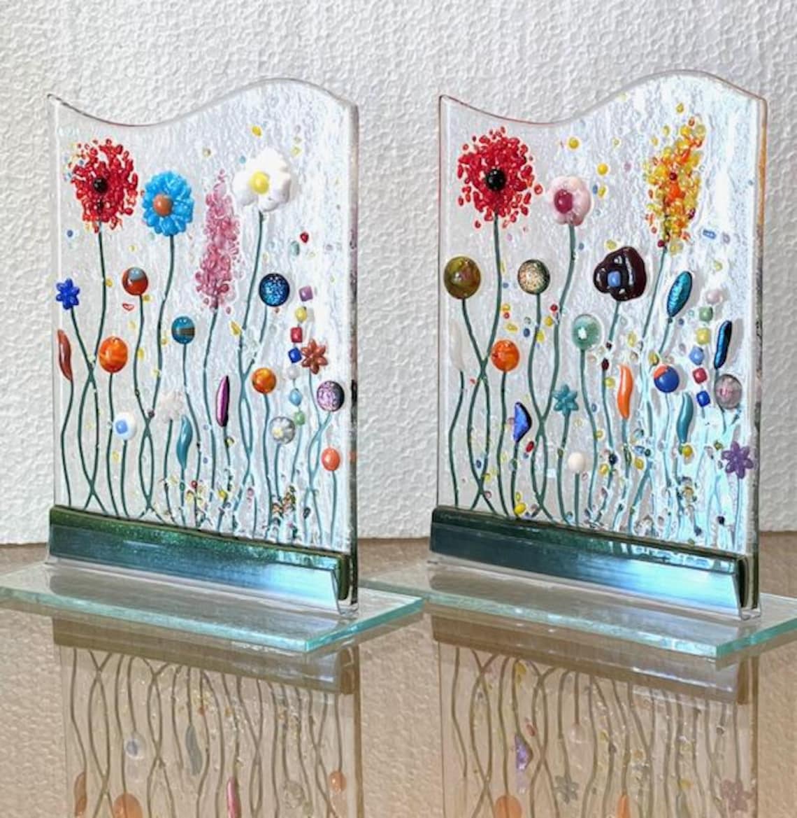 Forever Flowers Freestanding Fused Glass Sculpture, Flower Garden on ...