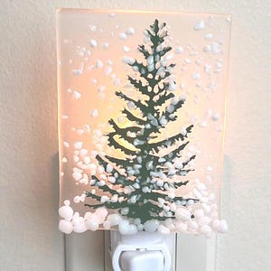 Winter Evergreen Tree Fused Glass Night Light: Nature Inspired Accent ...