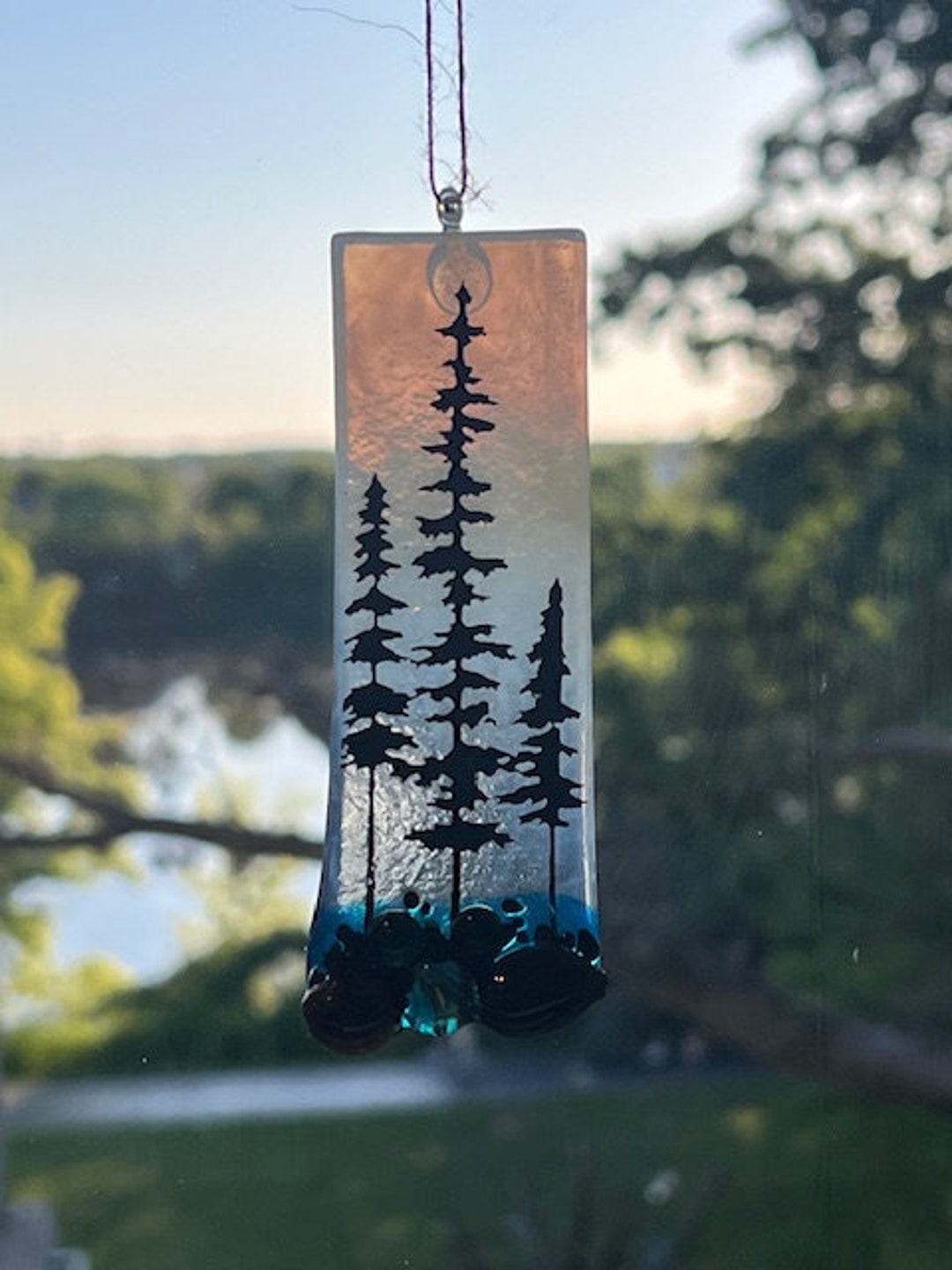 Fused Glass Sun Catcher, Evergreen Forest Sun Catcher. Bring the ...