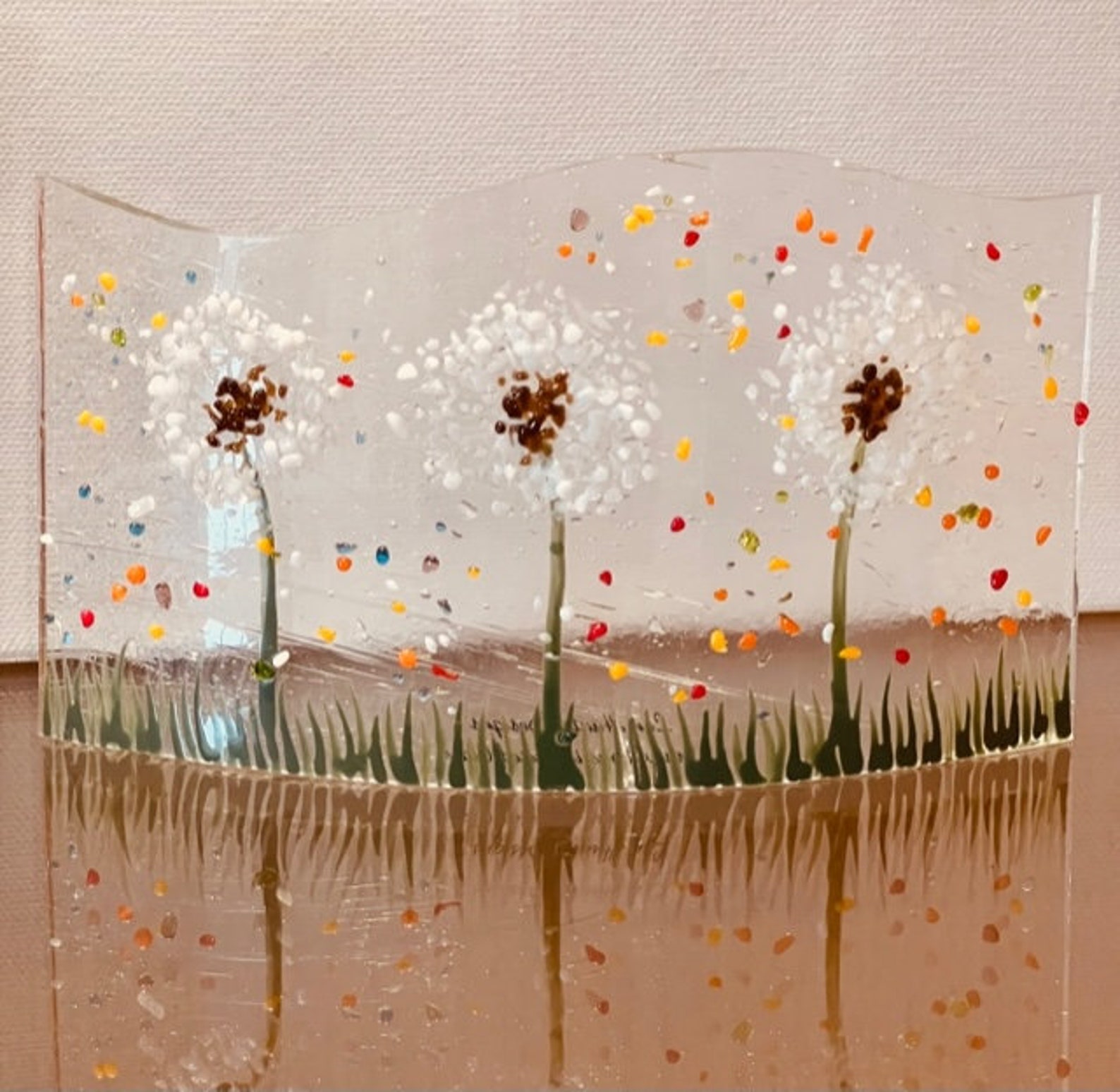 Three Wishes Curved Fused Glass Window Sill Art Curved Flower - Etsy