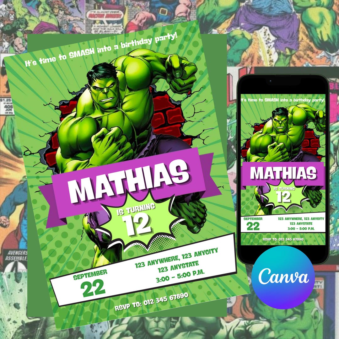 Hulk Birthday Invitation | Editable Canva Template | Canva Template ...