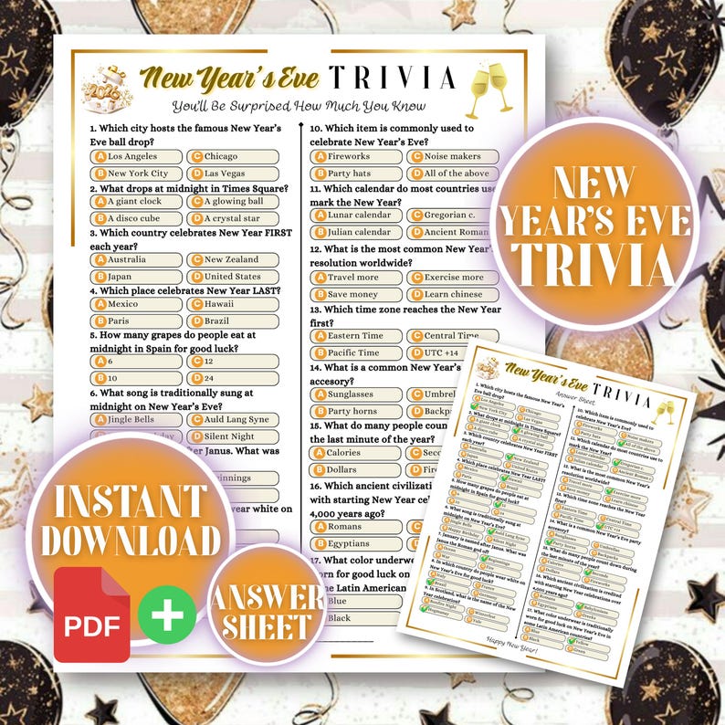 New Year’s Eve Trivia Game Printable | Party Questions & Answers ...