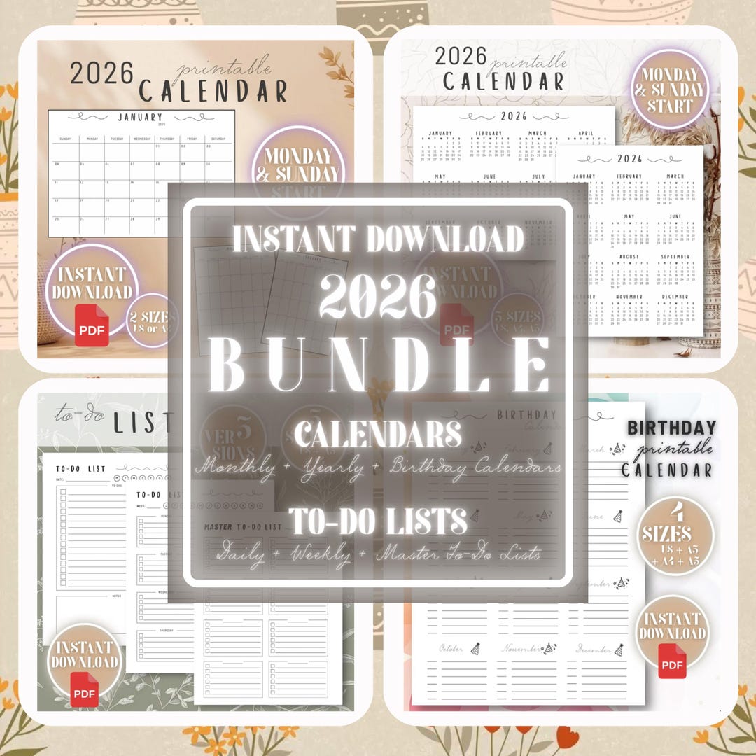 2026 Printable Planner Bundle | Monthly & Yearly Calendars | to Do ...