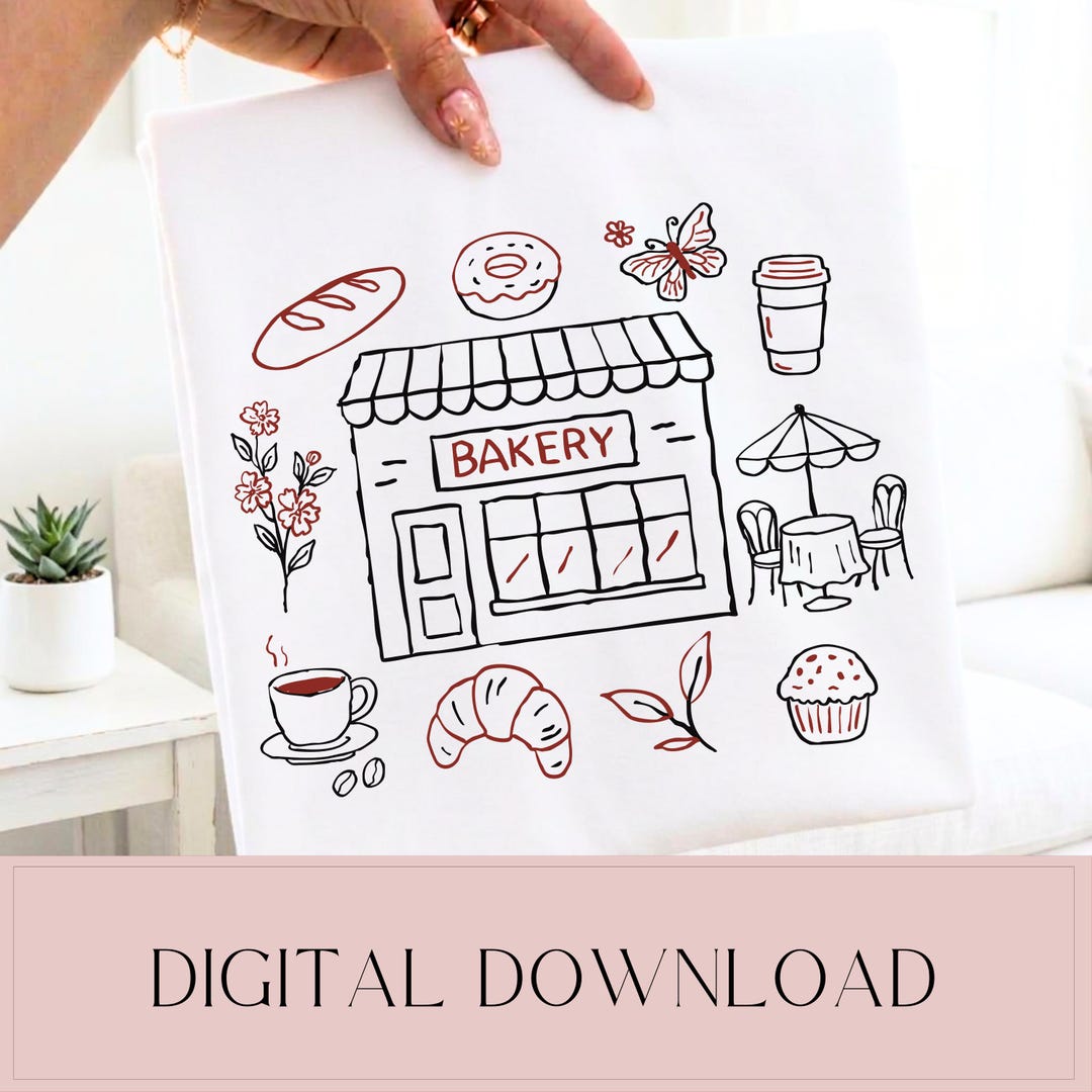 Bakery Doodle Art in Red & Maroon PNG - Pastry Lover Gift for Her ...