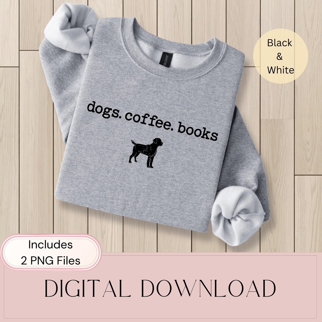 Typewriter Font Dogs Coffee Books Bundle - Black & White PNG With Dog ...