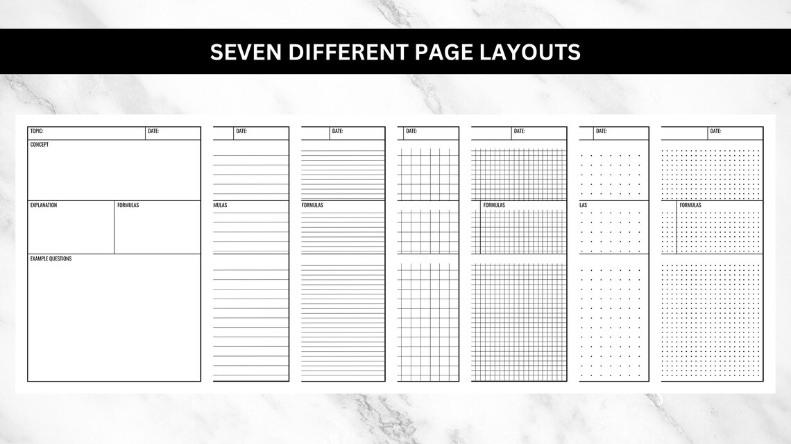 Math Notes Template Set Student Pages Bundle Note Taking Graph Dot Grid ...