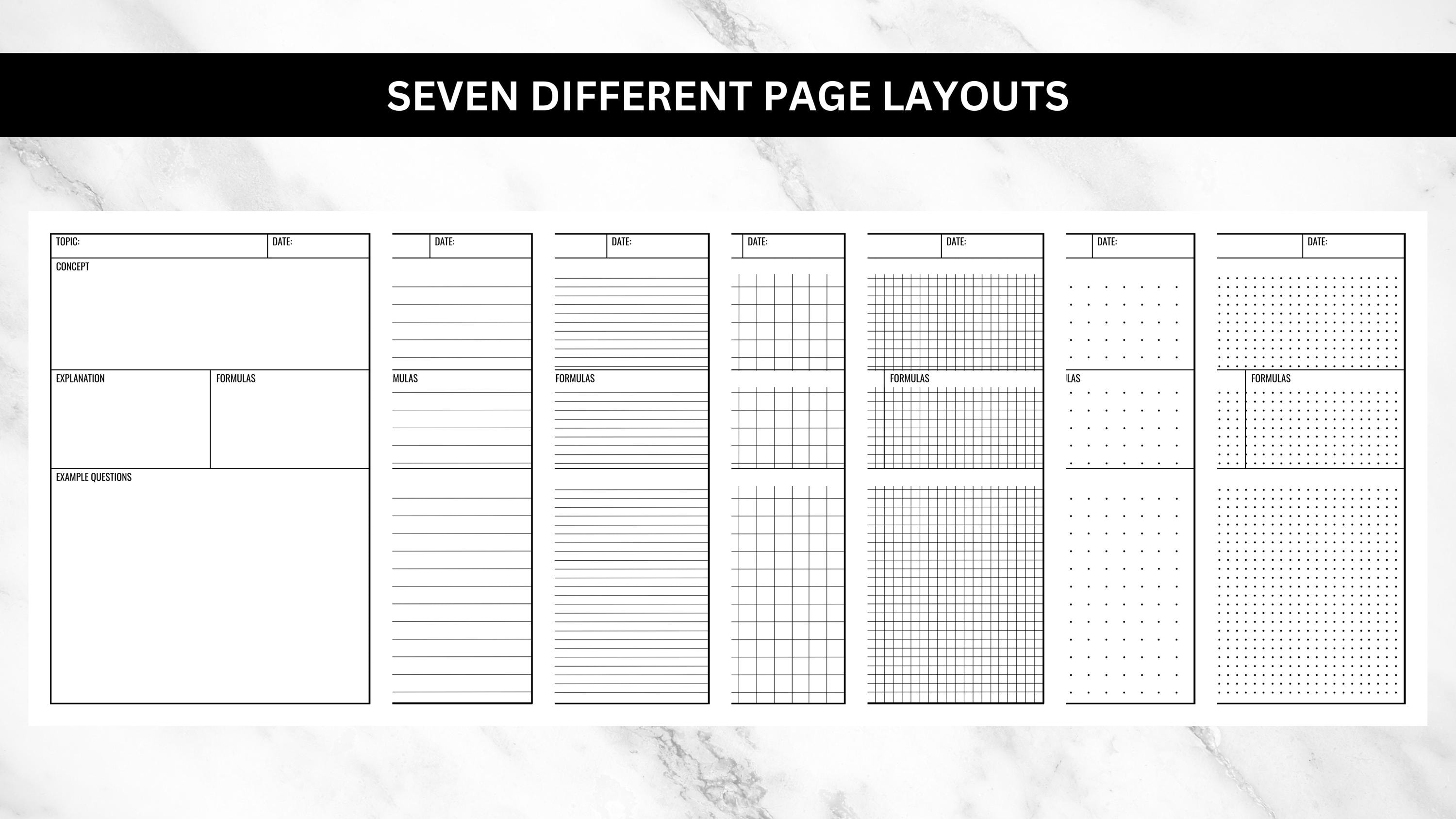 Math Notes Template Set Student Pages Bundle Note Taking Graph Dot Grid ...