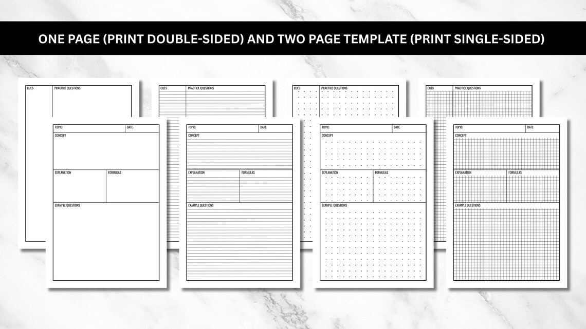 Math Notes Template Set Student Pages Bundle Note Taking Graph Dot Grid ...