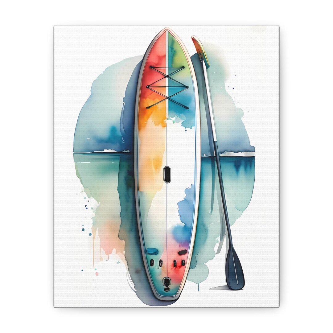 Watercolor Paddle Board Canvas Art, Vibrant Wall Decor, Beach House ...