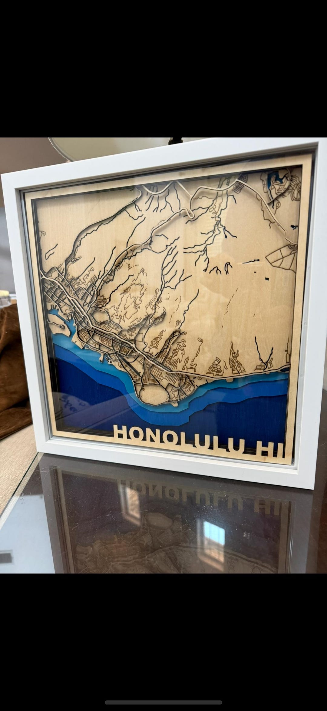 Layered Honolulu Map Shadowbox | Handmade 3D City Art | Hawaii Keepsake ...