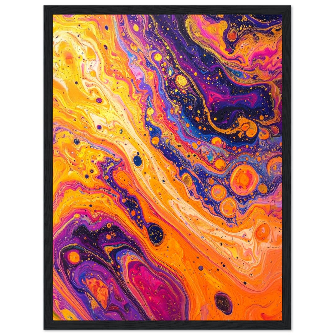 Galactic Flow – Abstract Fluid Art Print in Gold and Cosmic Purple ...